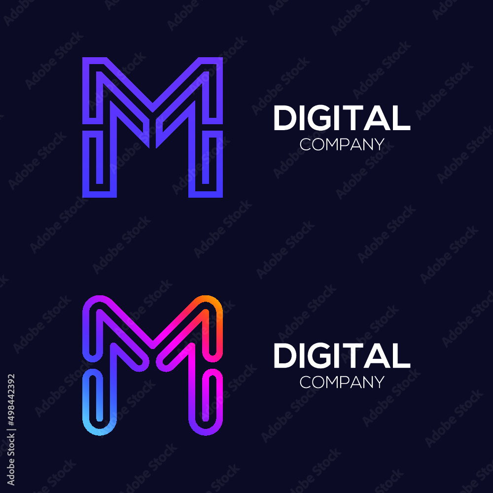 Letter M Colorful logotype with Three Line Technology and Digital ...