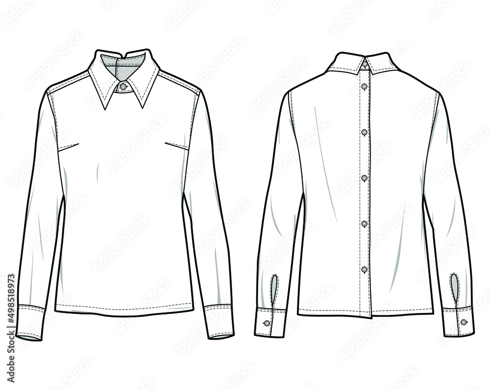 Stock-Vektorgrafik „Women Long Sleeve Shirt with Placket in Back Side ...