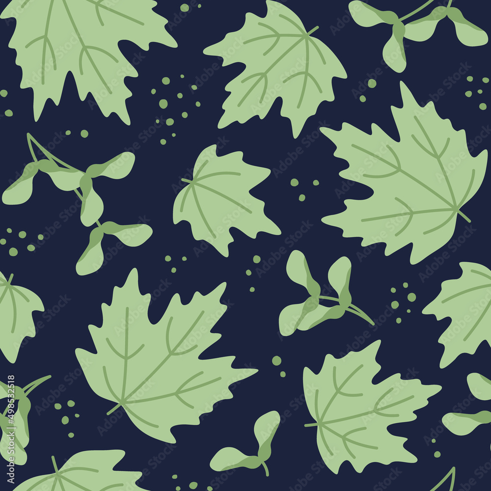 Endless repeating texture with green leaves and seeds. Flat vector ...