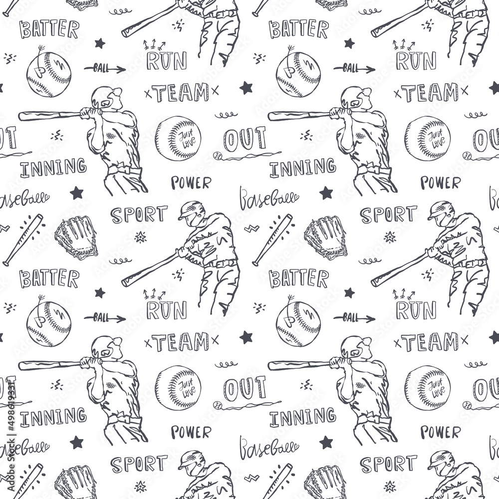 Baseball pattern for textile design. Vector background with lettering ...