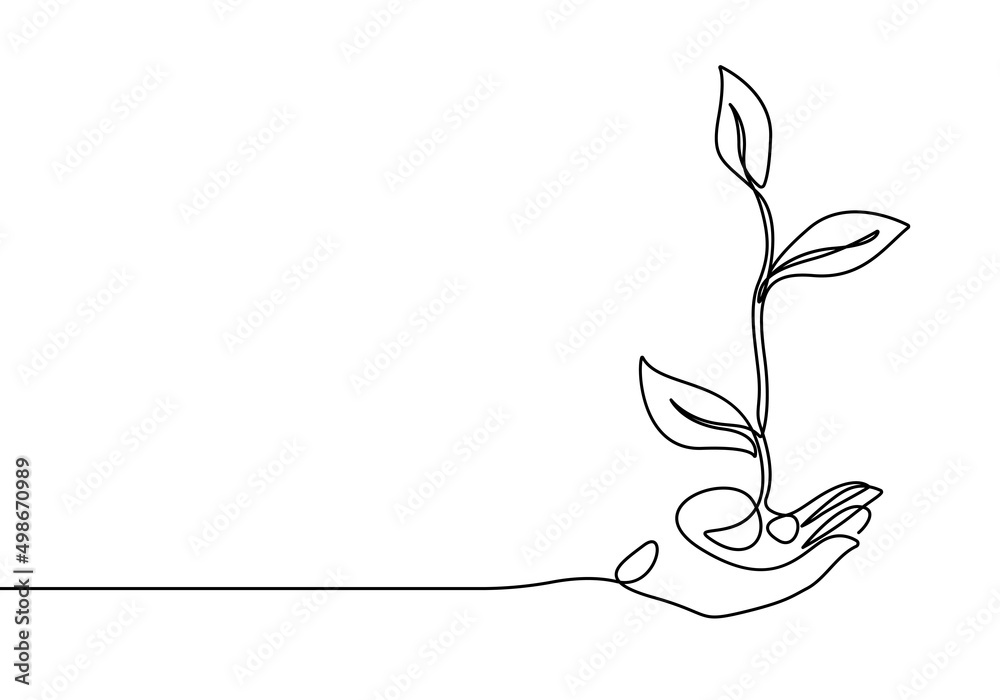 Hand with Leaves Continuous Line Drawing. Ecology Symbol Abstract Line ...