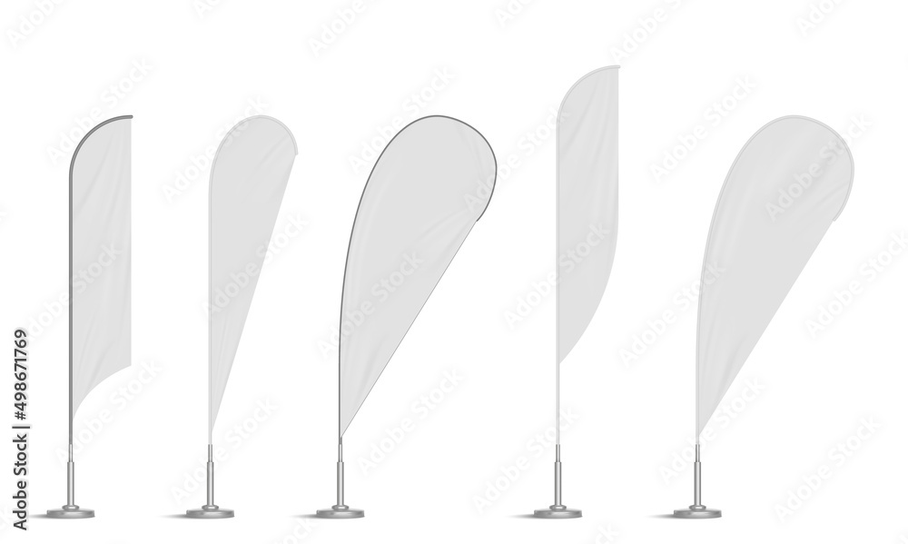 Bow and feather beach flags, blank curved wind banners templates ...