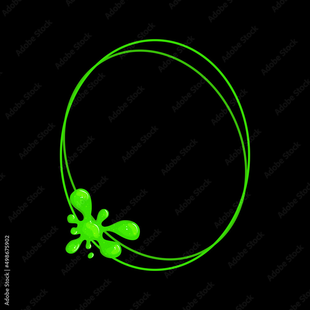 Oval vertical frame with a spill green slime. Dripping toxic viscous ...