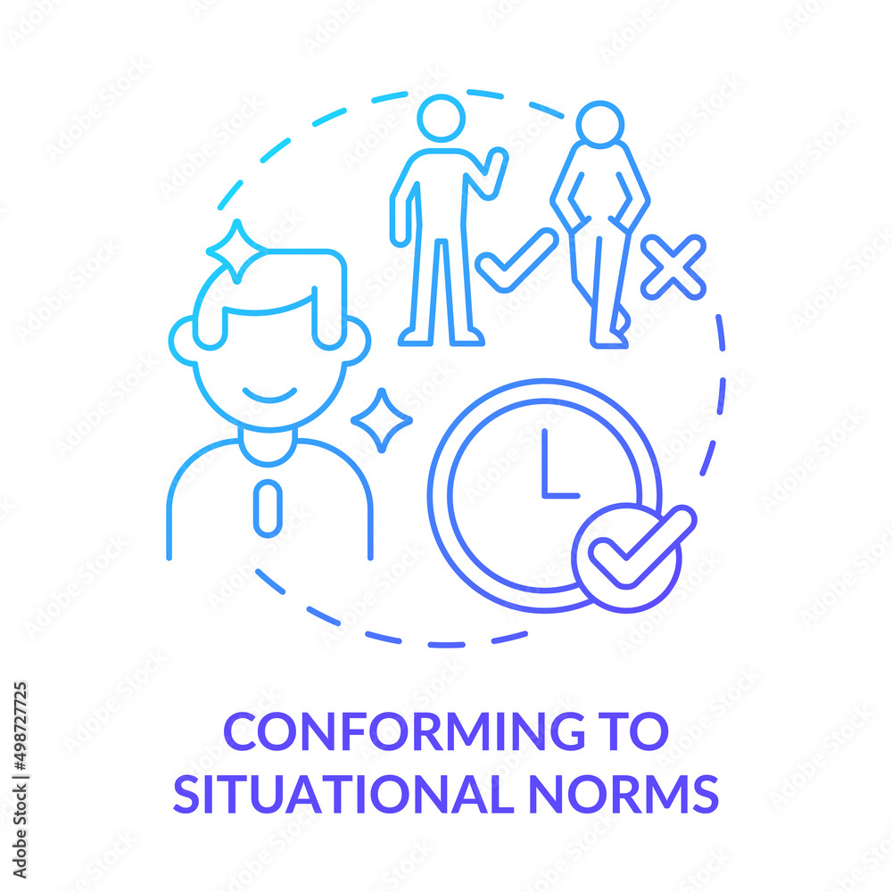 Conforming to situational norms blue gradient concept icon. Impression ...