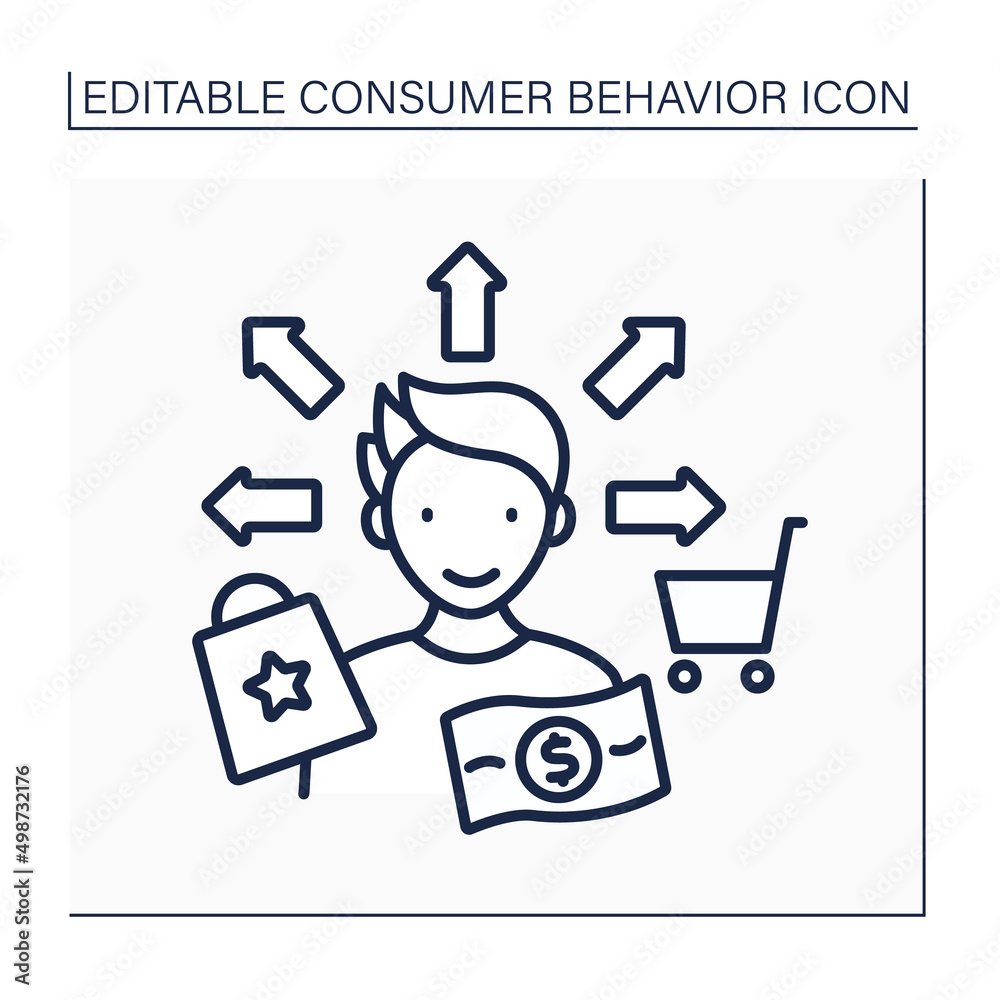 Behavioral segmentation line icon. Analyze potential consumers needs ...