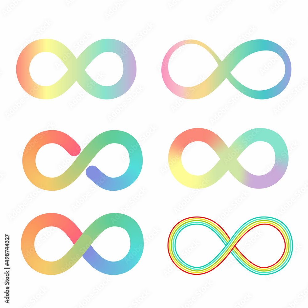 Rainbow gradient infinity signs collection. Loop shape vector ...