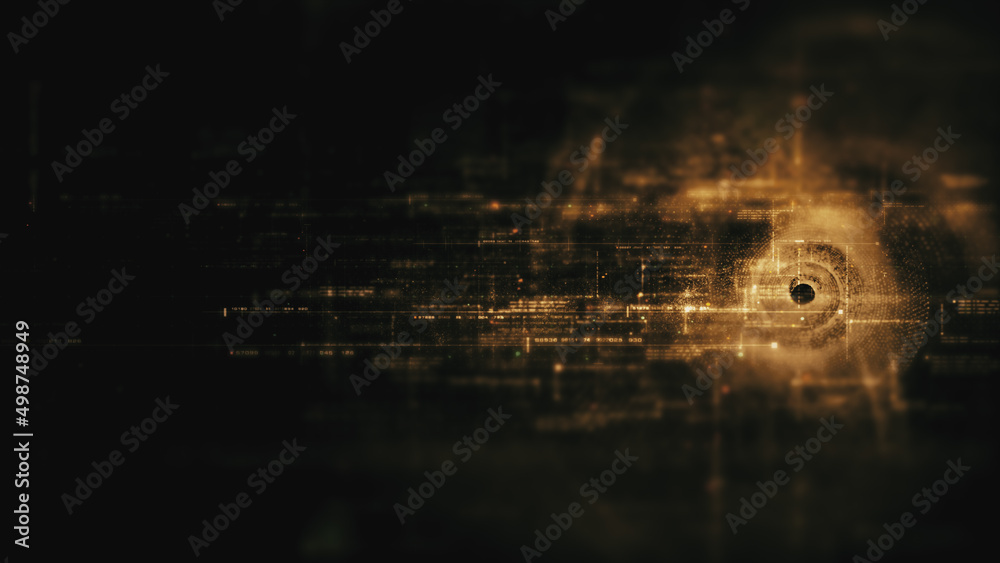 Futuristic abstract de-focus flowing data matrix, telemetry and encrypt numbers display with ...