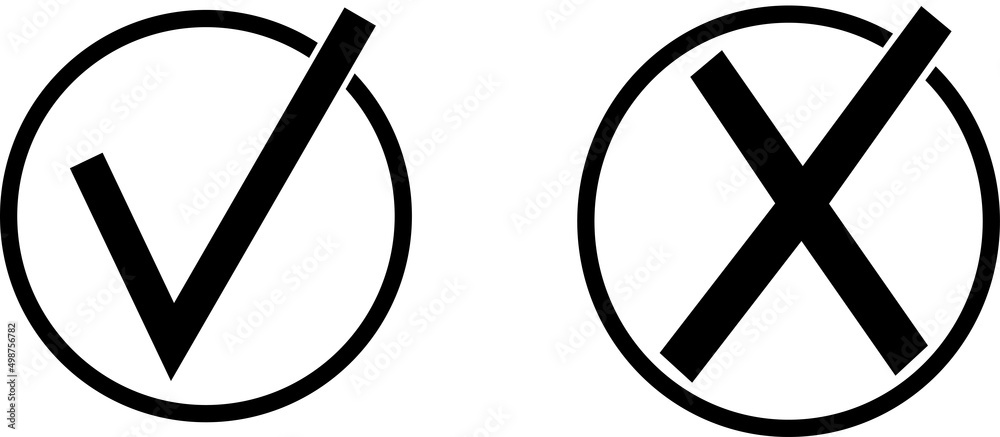 Black check mark, black cross mark icon set. Isolated tick symbols ...