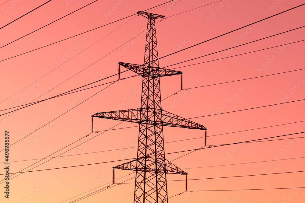 Background, view or scene of steel tower of electric main or ...
