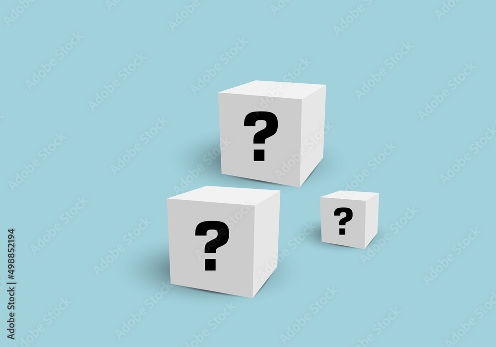 Question mark symbol on white cube. Confusion and Thinking concept ...