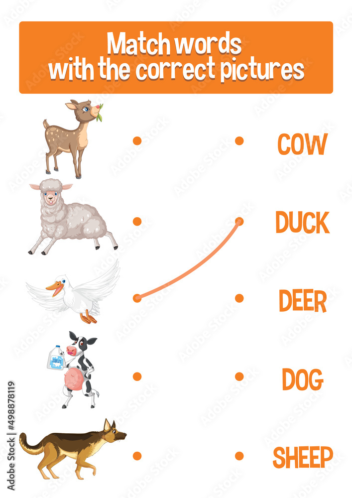 Worksheet design for matching words Stock Vector | Adobe Stock