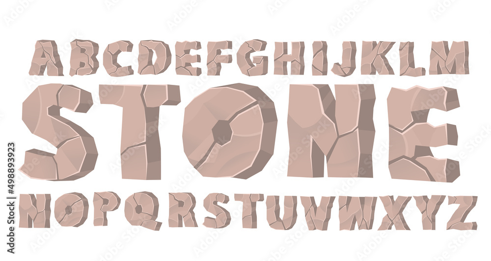 Cartoon stone font isolated on white background. Stone age writing ...