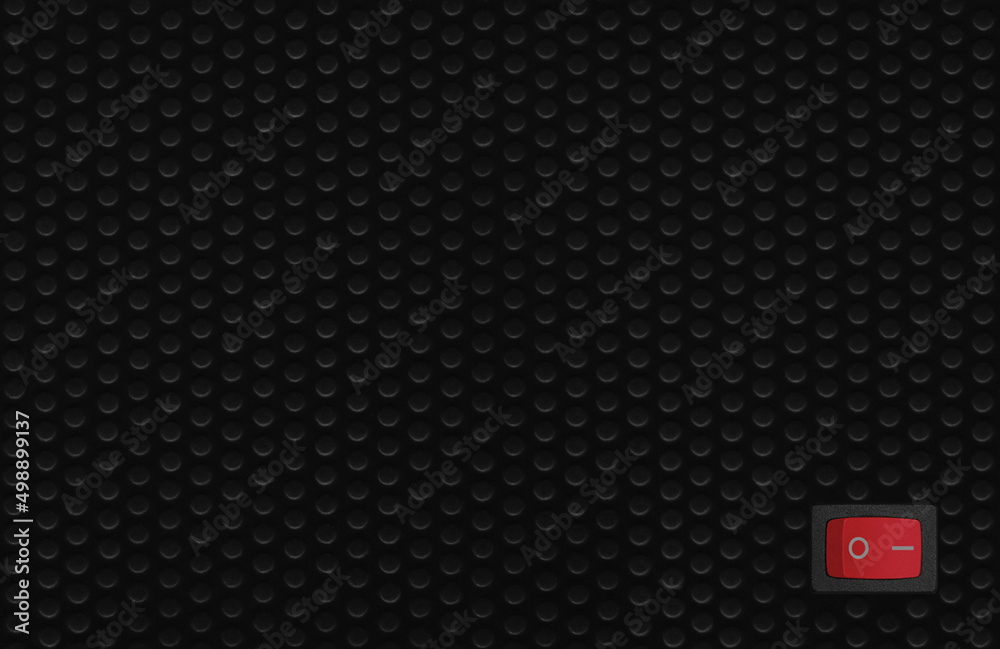 Foto de Stock Red rectangle rocker power switch in on position, black ...