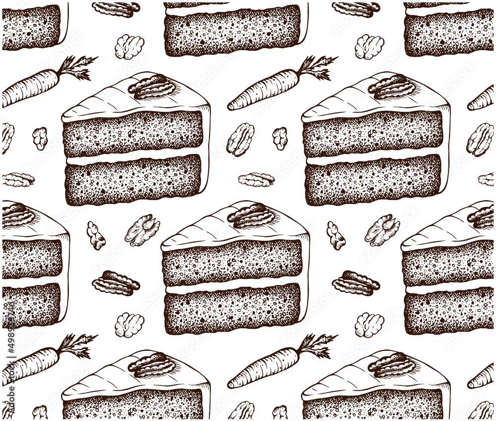 Sketch drawing pattern of Carrot cake isolated on white background ...