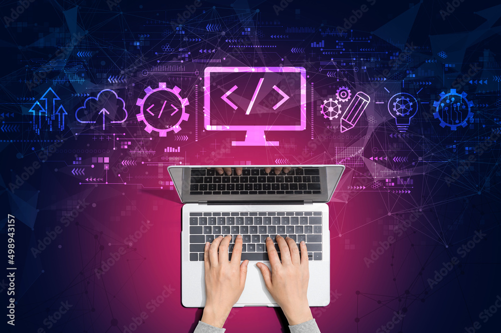 Web development concept with person using a laptop computer Stock Photo ...