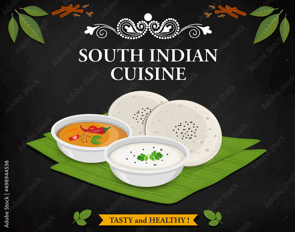 Idli Sambar - vector illustration with coconut chutney South Indian ...