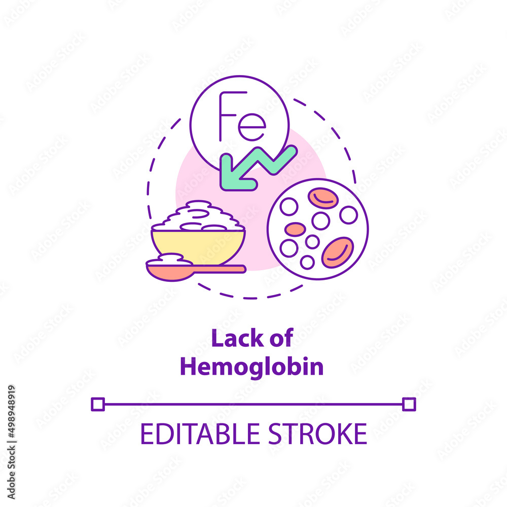 Lack of hemoglobin concept icon. Iron deficiency risk. Side effect ...