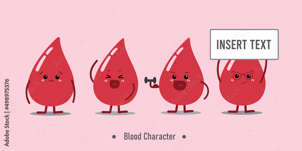 Set of blood character flat style cartoon illustration icon in ...