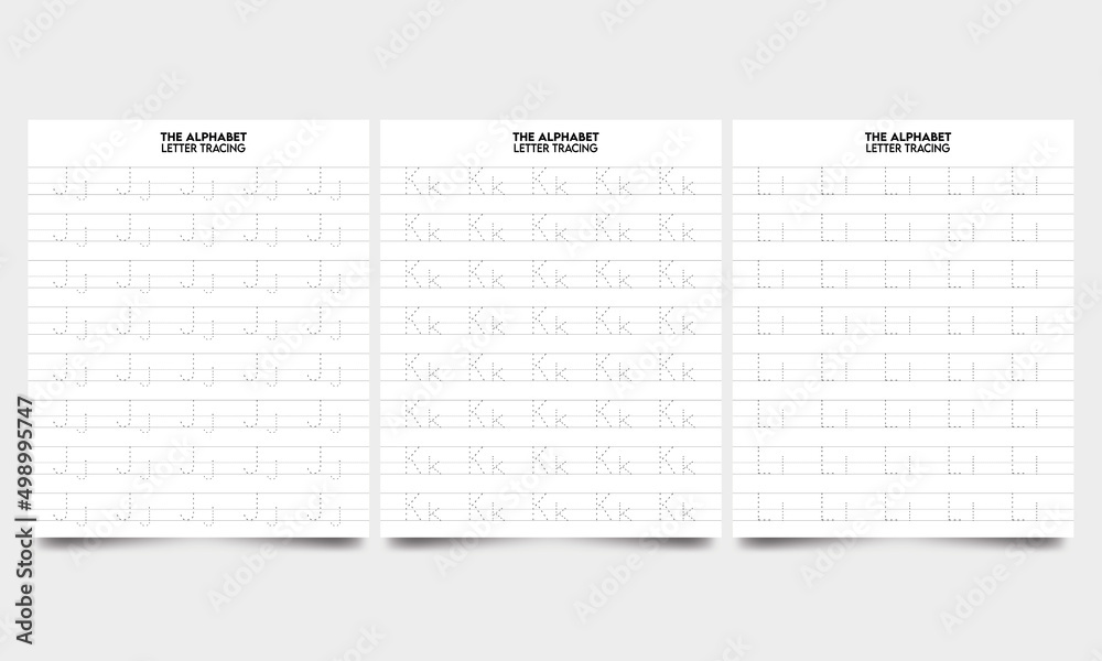 Writing practice letters Jj, Kk, Ll printable, kindergarten kids to ...