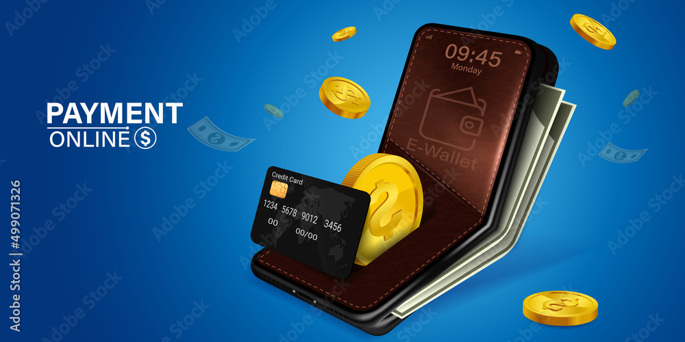 digital wallet application on mobile.Mobile design concept is an online ...