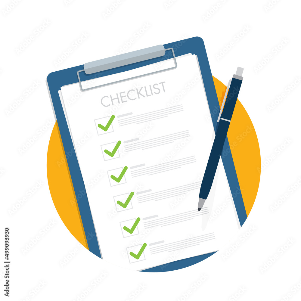 Check list document, paper check list and to do list with checkboxes, concept of survey, online ...