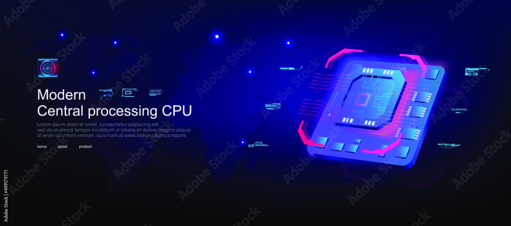 Modern CPU illustration central Computer Processor. Futuristic microchip processor. New ...