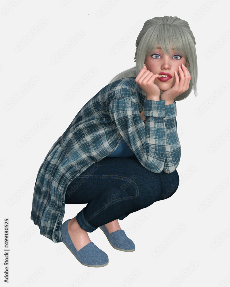 Elle is a young beautiful blonde female 3D illustration character model ...