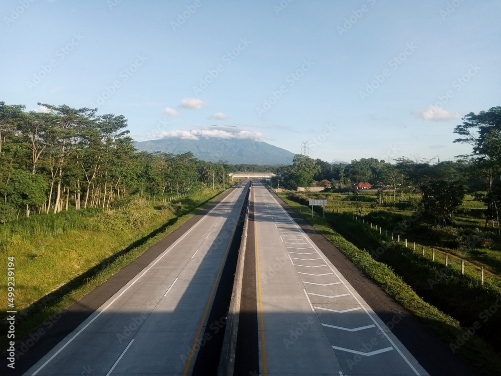 Photo of rigid pavement on a concrete road on a highway in the middle ...