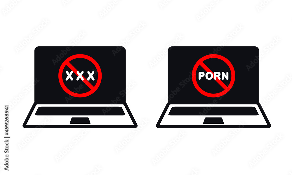 No porn icon on computer laptop screen. Mature video warning. Stop watching porn campaign ...