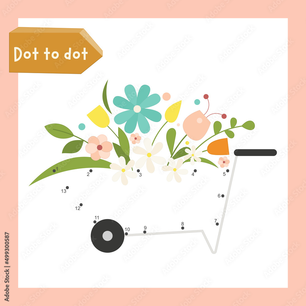 Farm activities for kids. Dot to dot game – garden wheelbarrow with ...