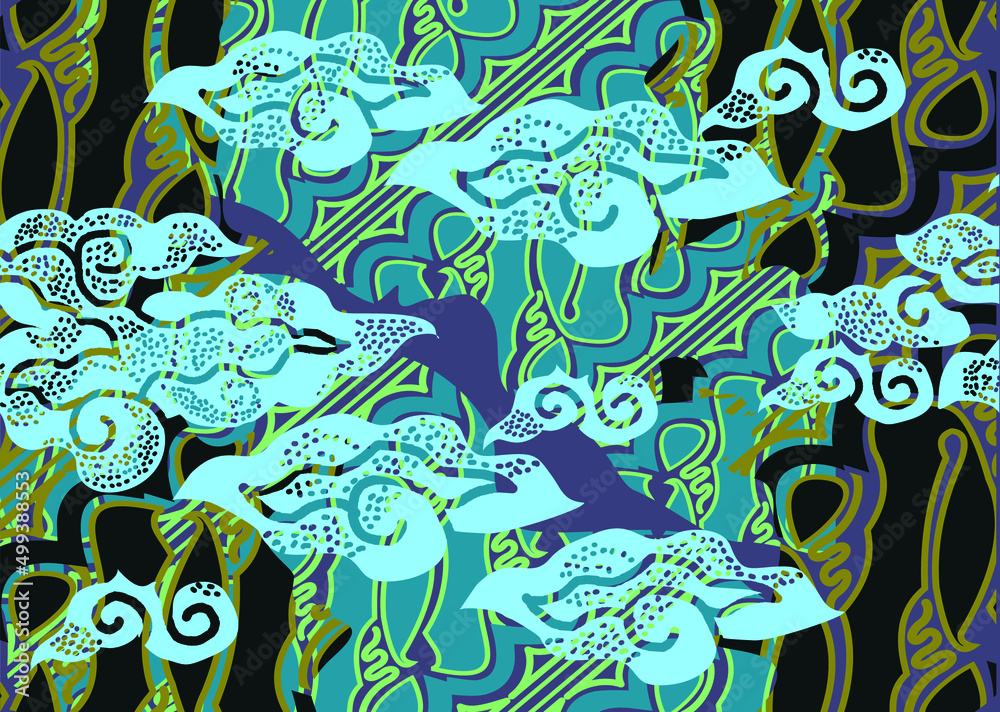 Motif Mega Mendung, batik motif typical of West Java Indonesia, curved ...