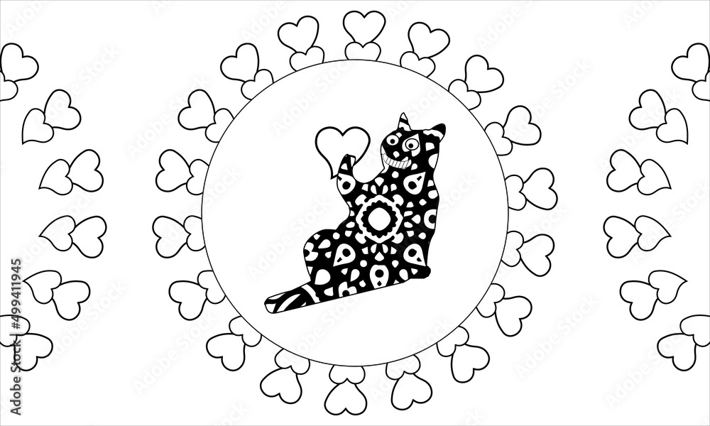 Cat Coloring Page. Adult Coloring Book idea. Antistress freehand sketch ...