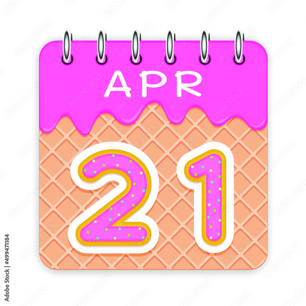 21 day of the month. April. Waffle cone calendar with melted ice cream ...