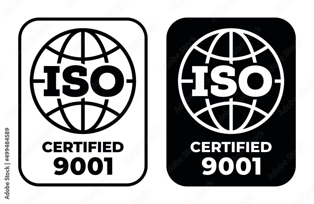ISO 9001 stamp sign - quality management systems. QMS standard. Flat ...