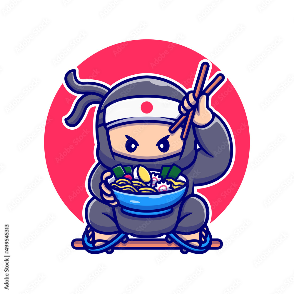 Cute Ninja Eating Ramen Noodle Cartoon Vector Icon Illustration. People ...