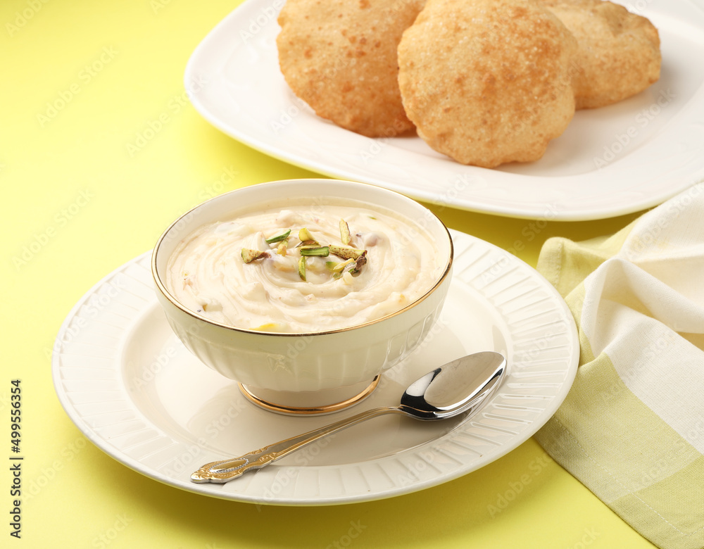 Shrikhand & Puri, Shrikhand is an Indian sweet dish made of strained ...