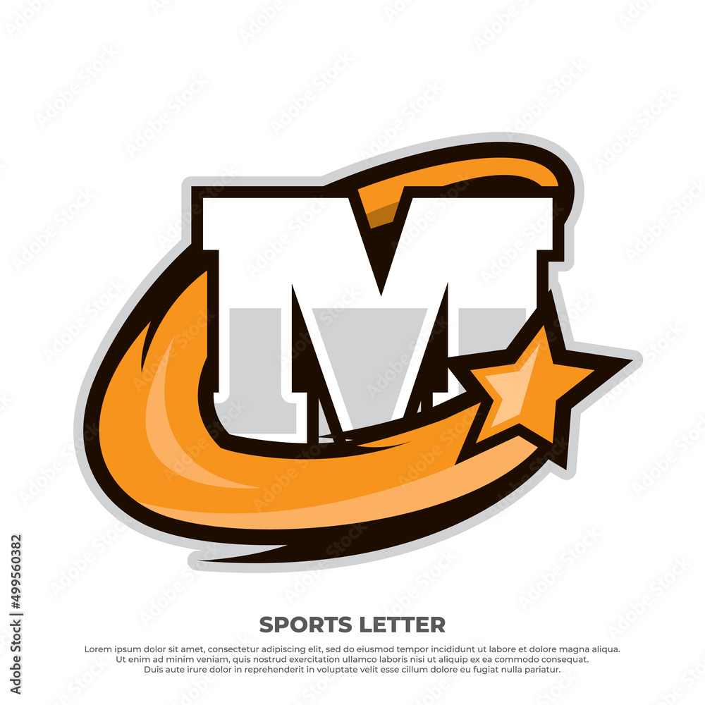 Initial M letter sport design concept with swosh star isolated on white ...