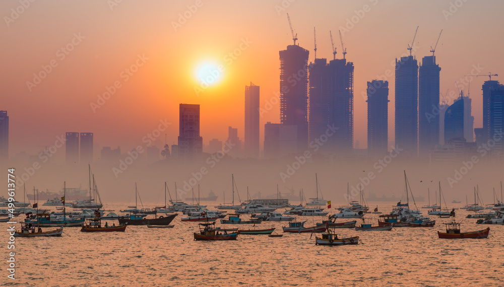 Air pollution concept - Modern highrise rich buildings and poor slums ...