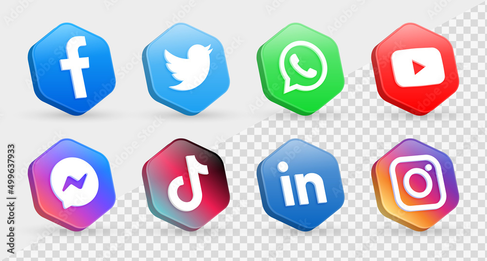 Vektor 3d Social media 3d icons. social network 3d logo frame. popular ...