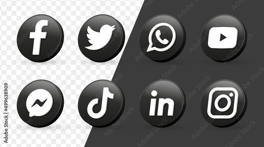 3d Social media 3d icons. social network 3d logo frame. popular social ...