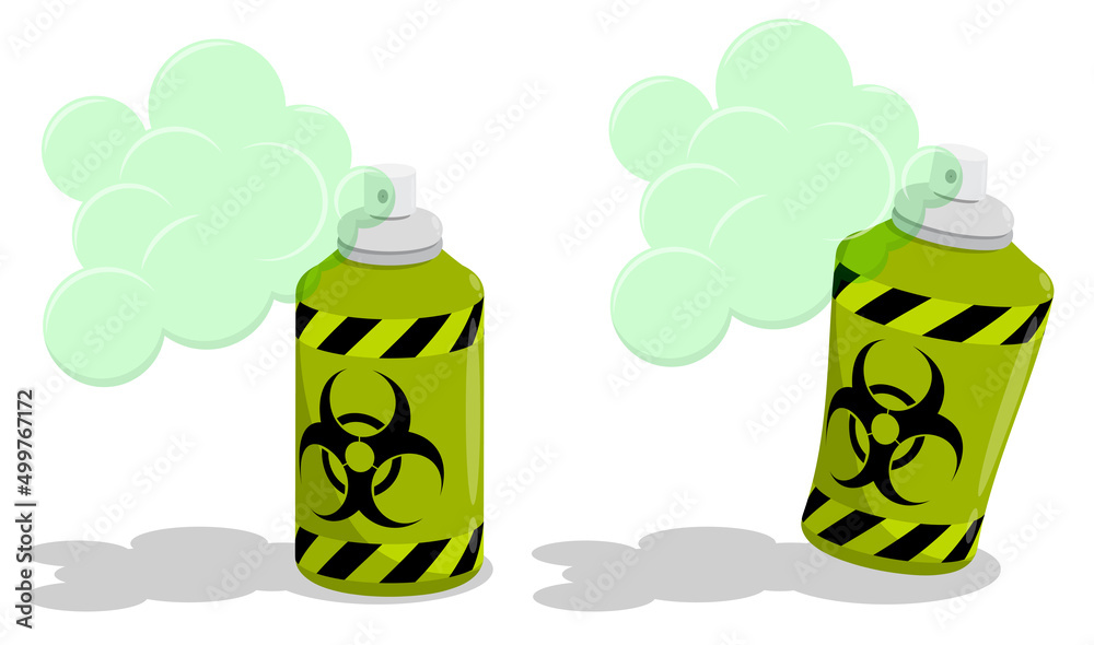 Aerosol spray bottle releases cloud of biohazardous gas. Prevention of ...