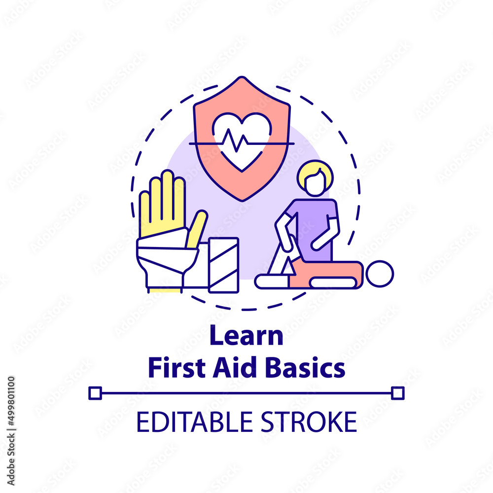 Learn first aid basics concept icon. Join medical courses. Action ...
