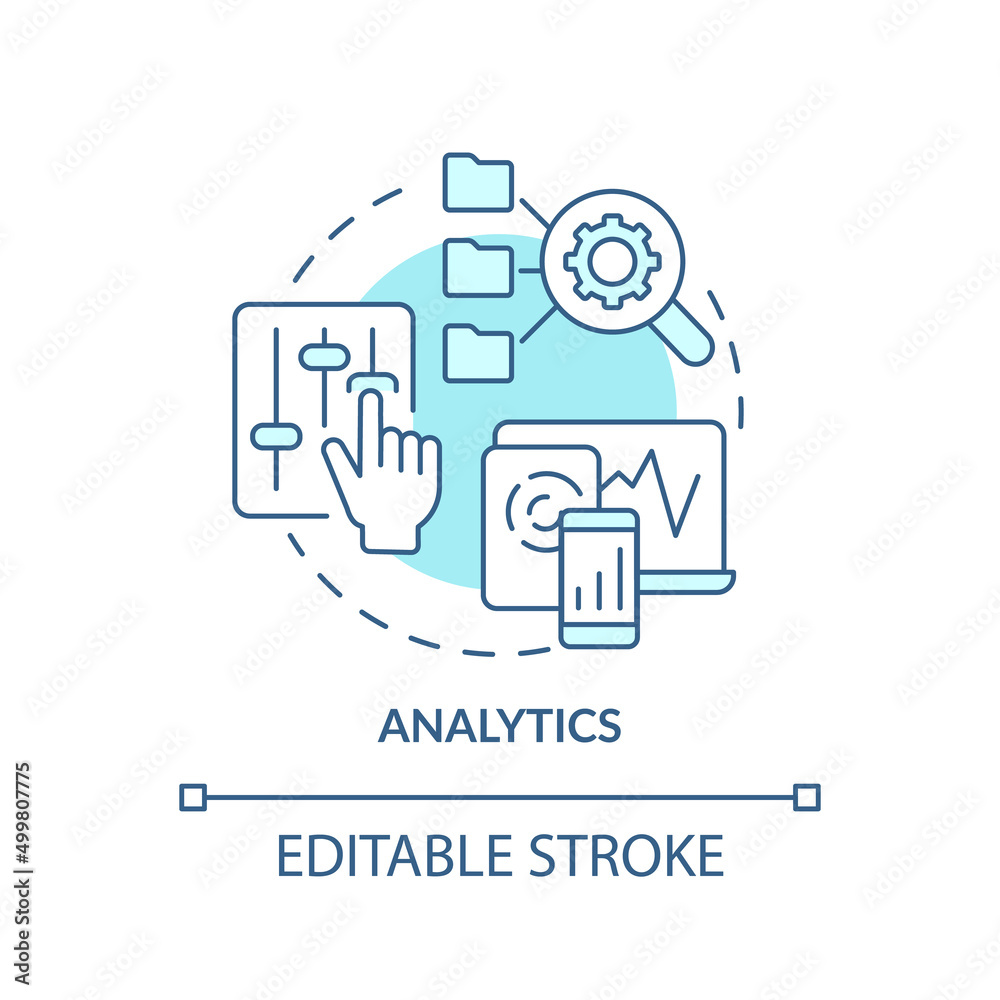 Analytics turquoise concept icon. Business intelligence function ...