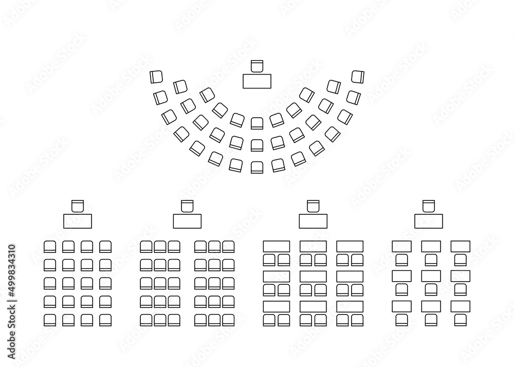 Set of plan for arranging seats semicircle and rows in interior ...