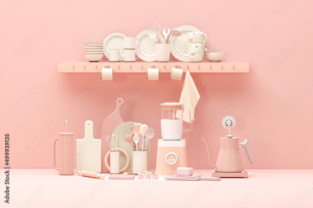 Illustration Stock Pastel cooking utensils for baking on pink color ...