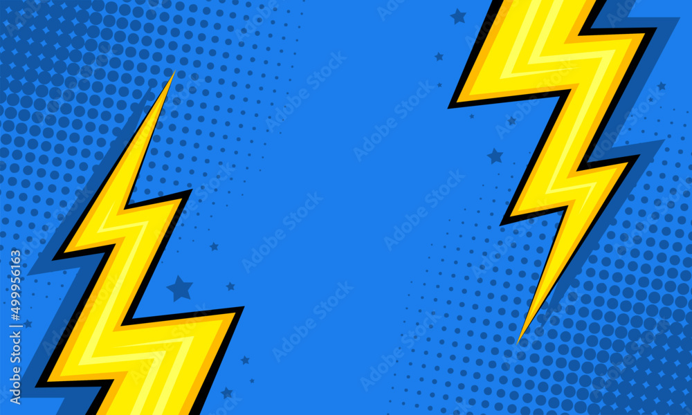 Blank comic cartoon blue background with thunder illustration Stock ...