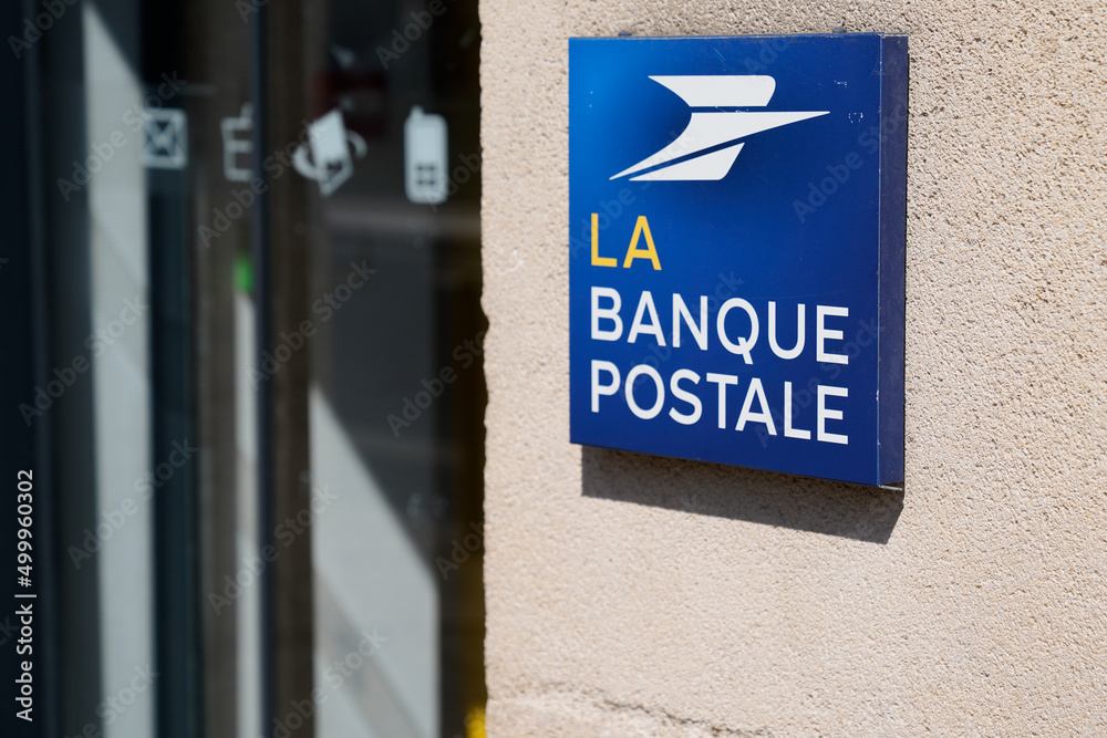 La Banque Postale logo sign and brand logo facade entrance blue of ...