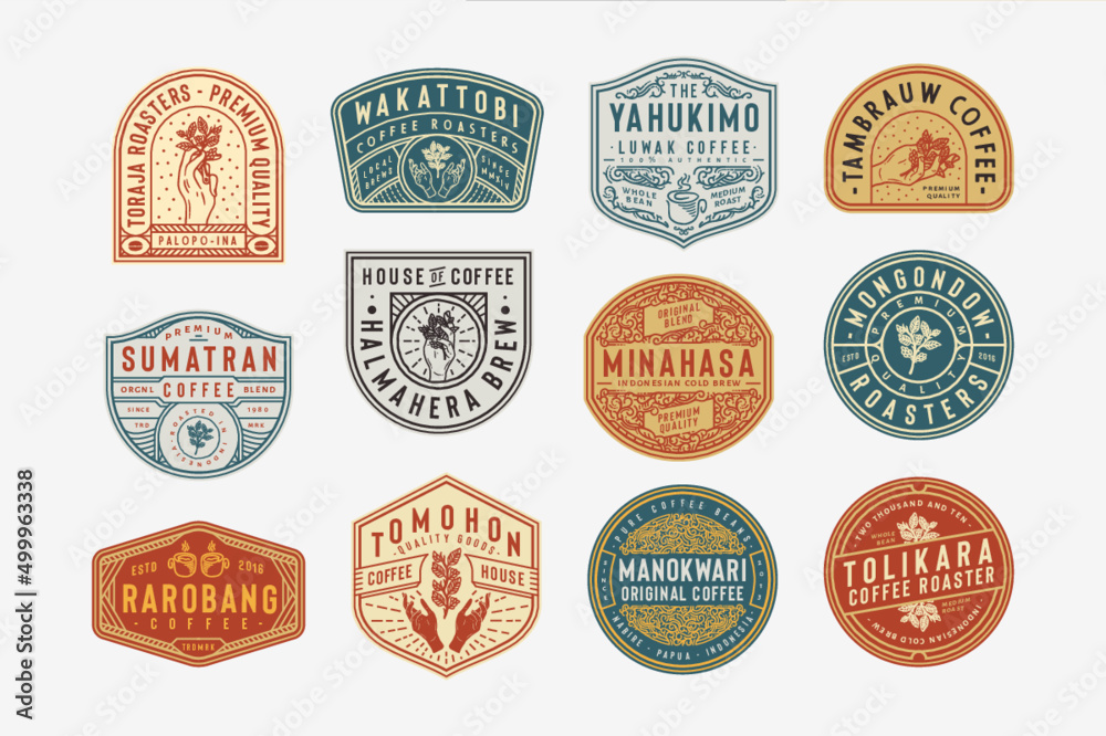 set of coffee badge vintage retro logo labels Stock Vector | Adobe Stock