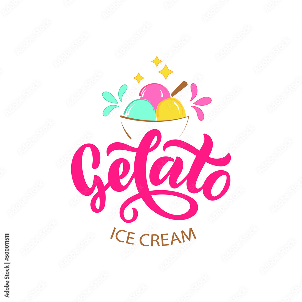 Gelato ice cream hand drawn text. Modern brush calligraphy, lettering ...