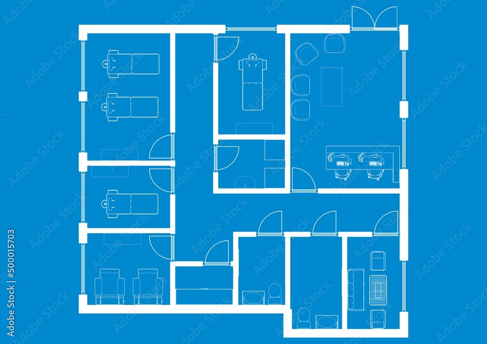 Architectural Hand Drawn Floor Plan gym. Blueprint. Studio Apartment ...